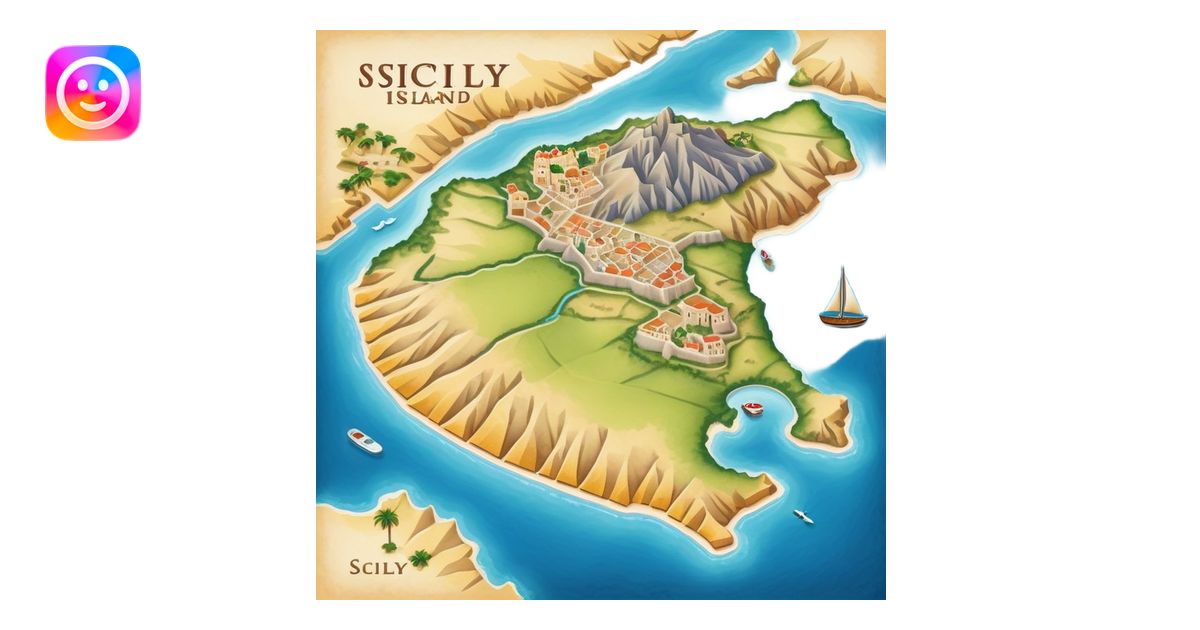 simple paper map of Sicily island, cartographic view, no buildings ...