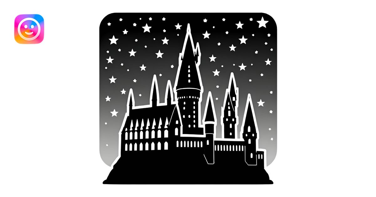 Harry Potter series, Hogwarts castle silhouette with stars, outlined ...