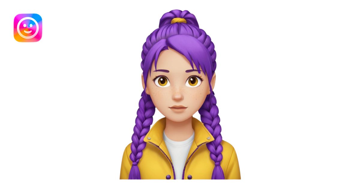 a beautiful girl face, long purple high pony braided hair from the ...