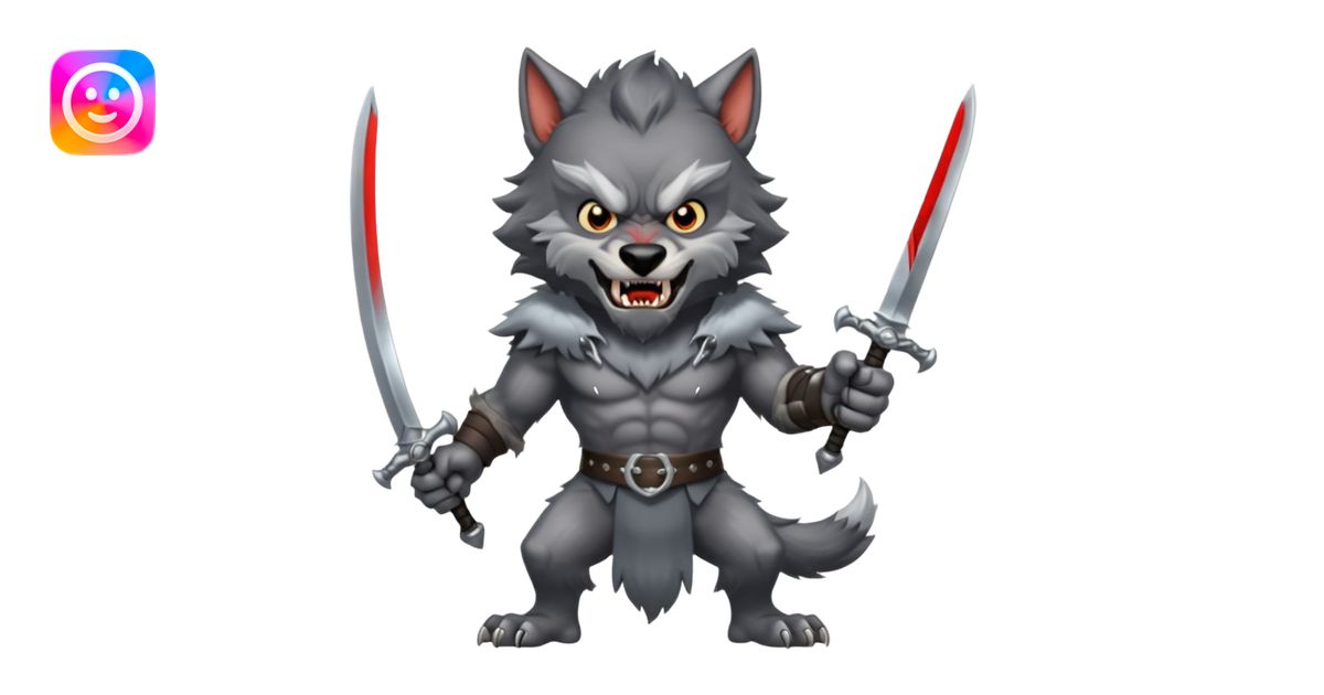 Werewolf with two swords in two hands emoji | AI Emoji Generator