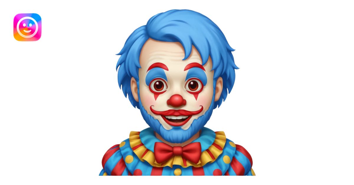 clown with beard, clown outfit, blue hair emoji | AI Emoji Generator