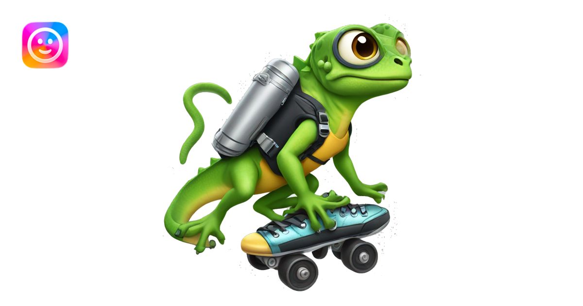 lizard wearing a jetpack and rollerskates emoji | AI Emoji Generator