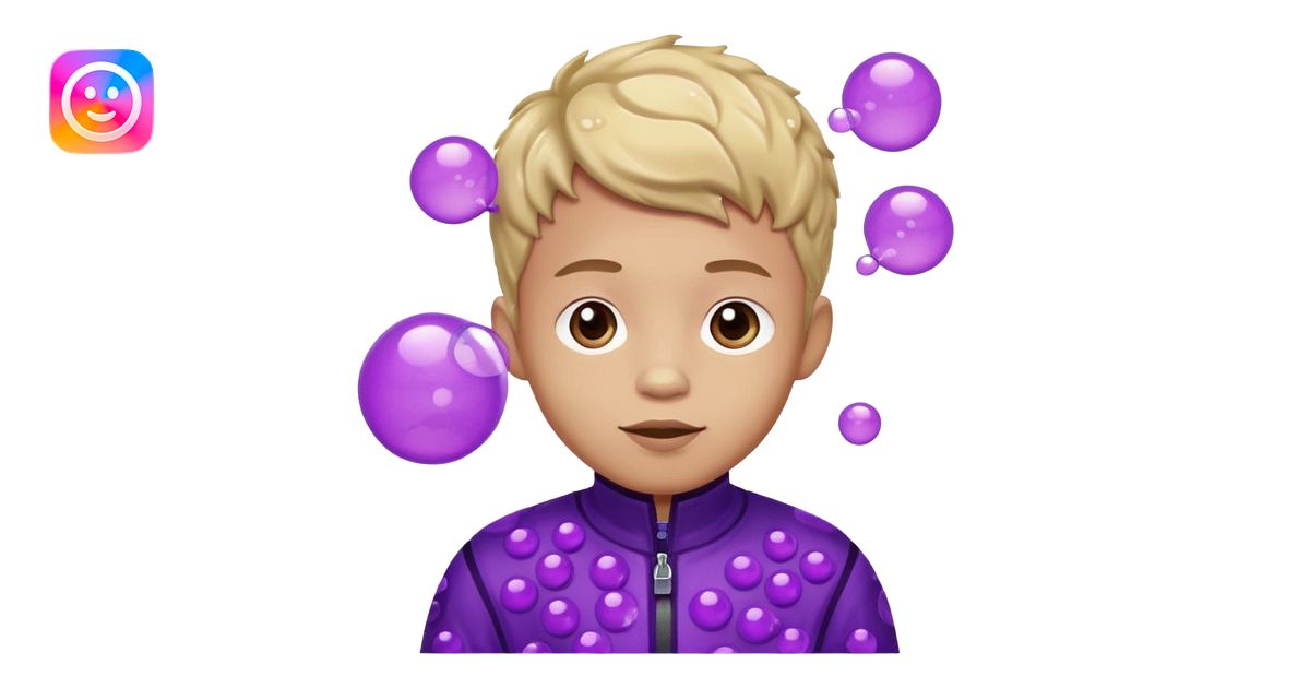 Kids in Fruit Clothes A boy in a grape outfit with round purple bubbles.