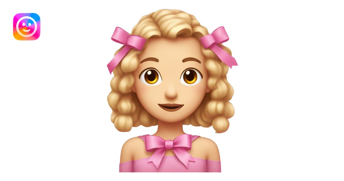 Cute pink innocent face with ribbon emoji | AI Emoji Generator