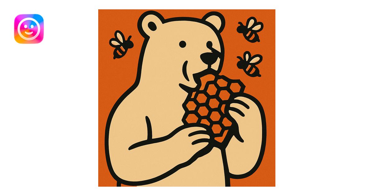 bear eating honeycomb with bees flying around illustration | AI Emoji ...