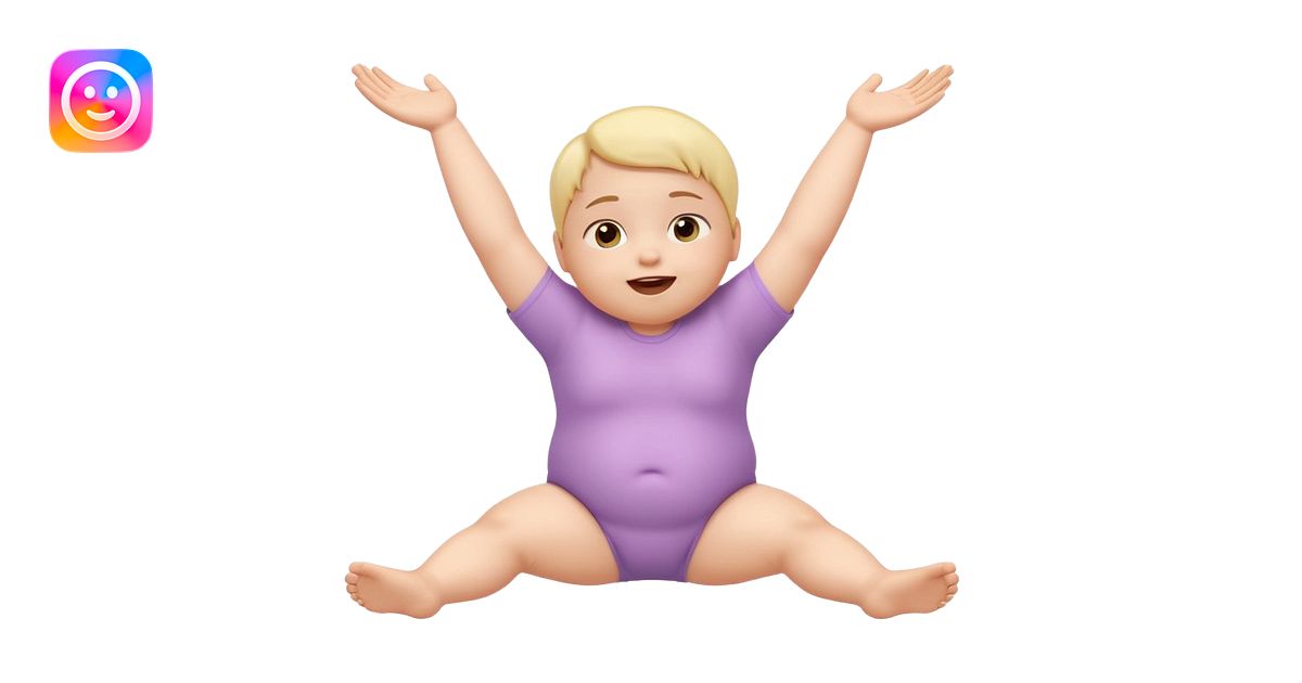 Cute 3D baby emoji with fine baby hair, stretching arms and legs wide ...