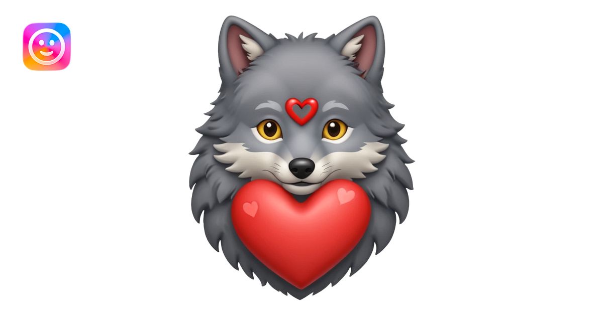 cute dark grey wolf inside heart emoji | AI Emoji Generator