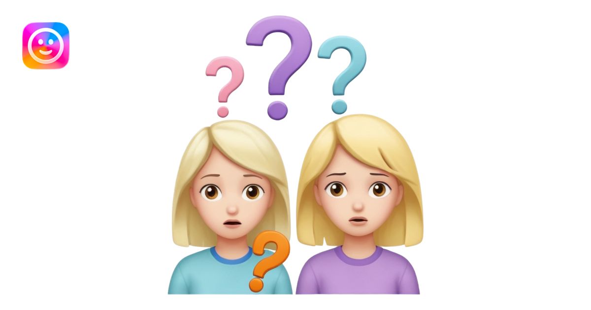 Two girls are talking; one looks confused with question marks above her ...