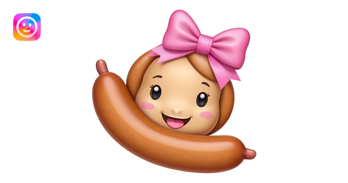 au cute sausage eith a pink bow on the head emoji | AI Emoji Generator