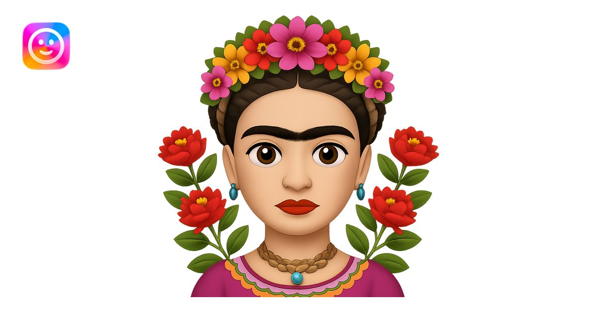 Add a more prominent unibrow to Frida Kahlo in the style of emoji. Keep ...