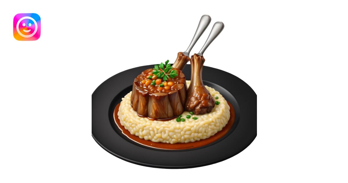 Lamb Shanks with Risotto Nero on a black plate emoji | AI Emoji Generator