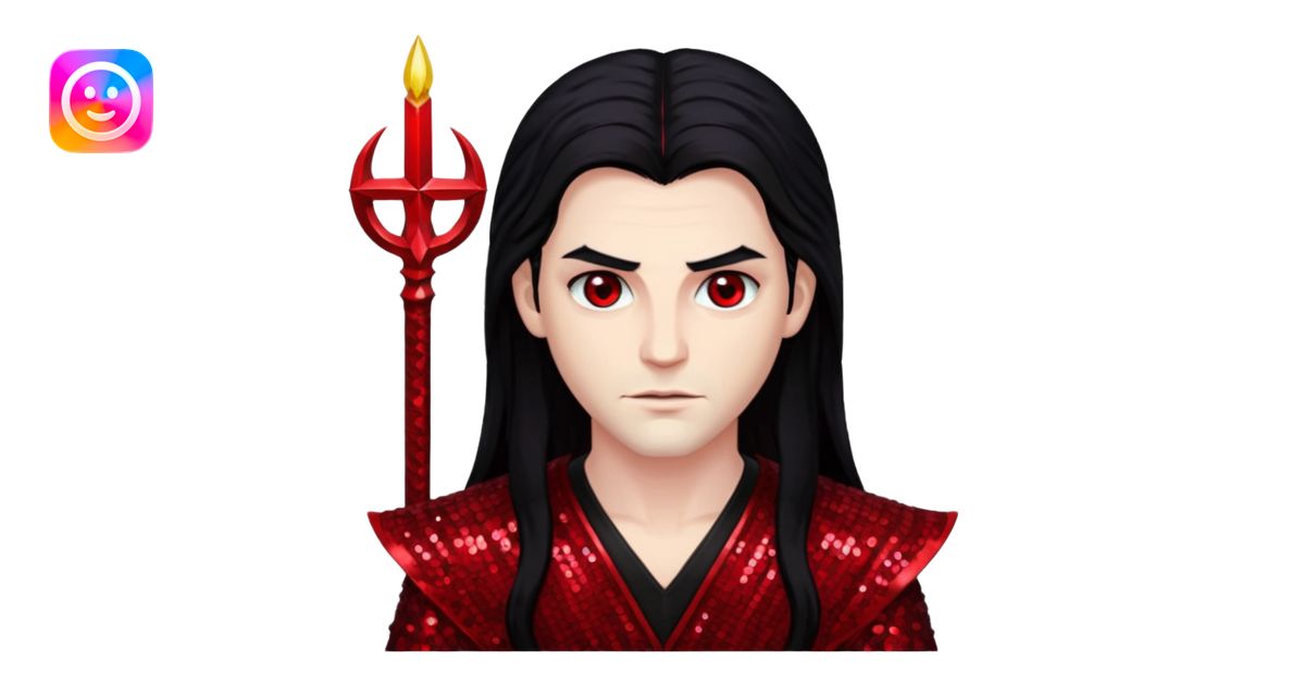 Lucifer from The Bible with long black hair, dark red sequin outfit ...