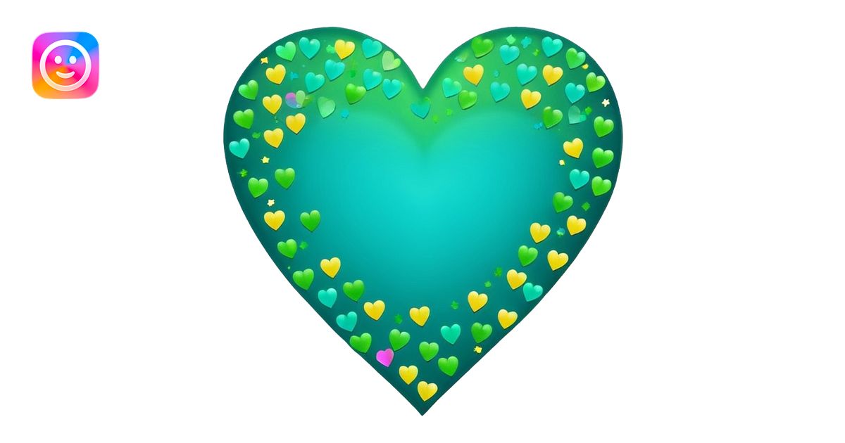 emoji: teal and neon green gradient heart with NYE celebration confetti ...