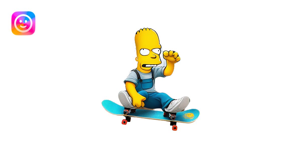 Bart Simpson, skateboard under his arm, poses in front of a graffiti ...