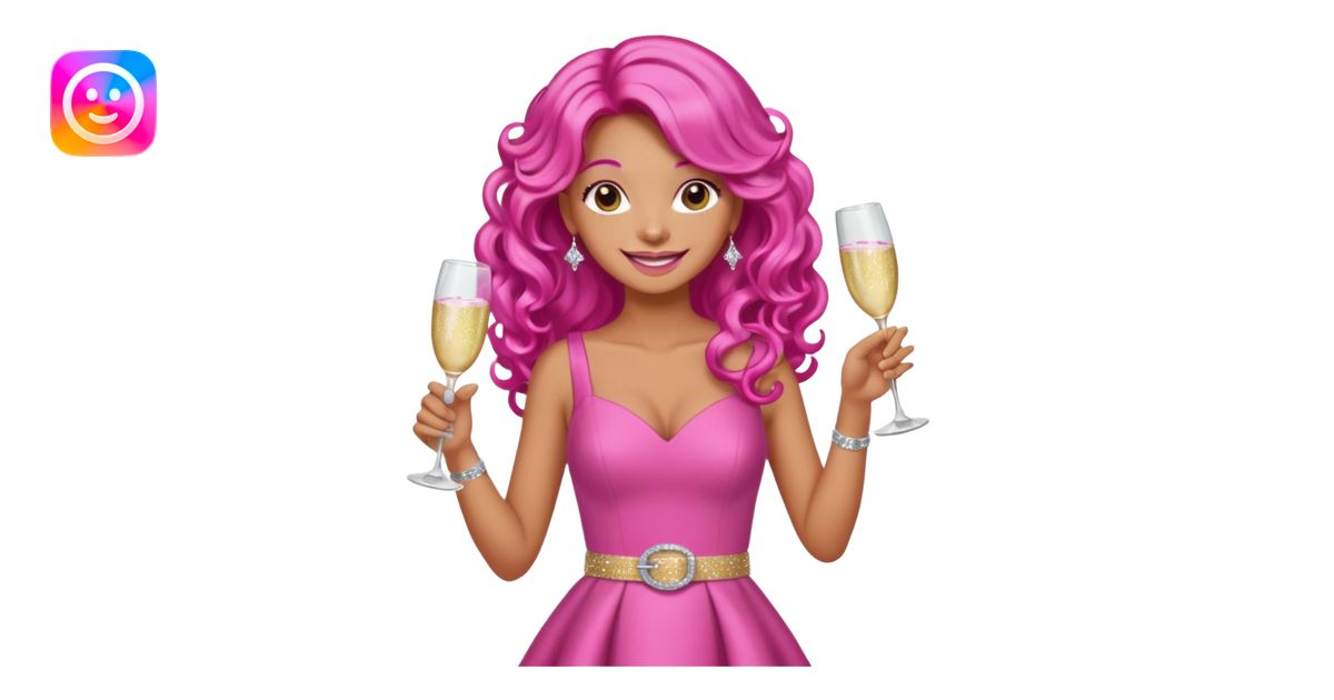One lady with long hot pink curled hair and tan skin wearing a pink ...