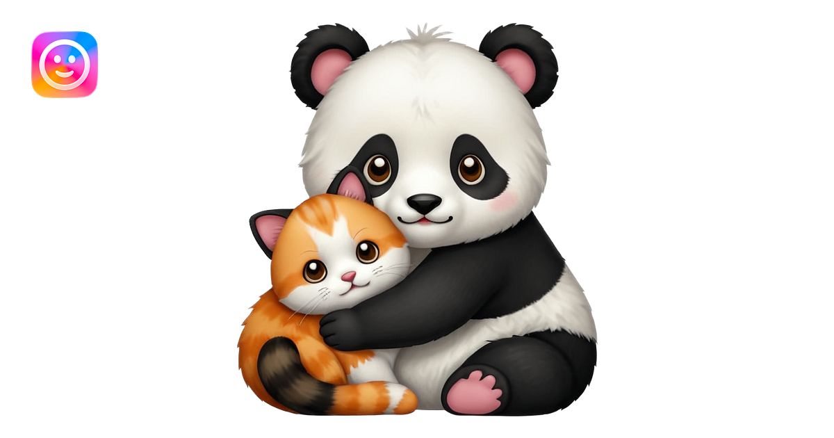 Panda hugging a calico cat emoji | AI Emoji Generator