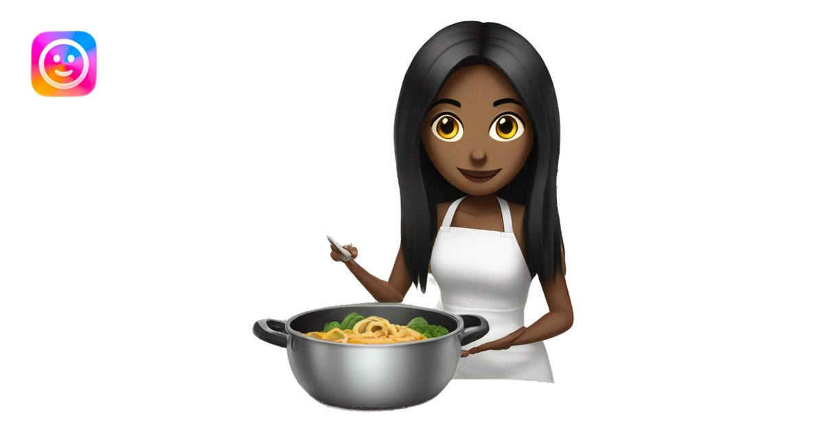 Pale girl with long black hair cooking dinner emoji | AI Emoji Generator