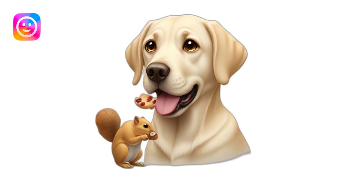 badly behaved pale labrador eating a squirrel emoji | AI Emoji Generator