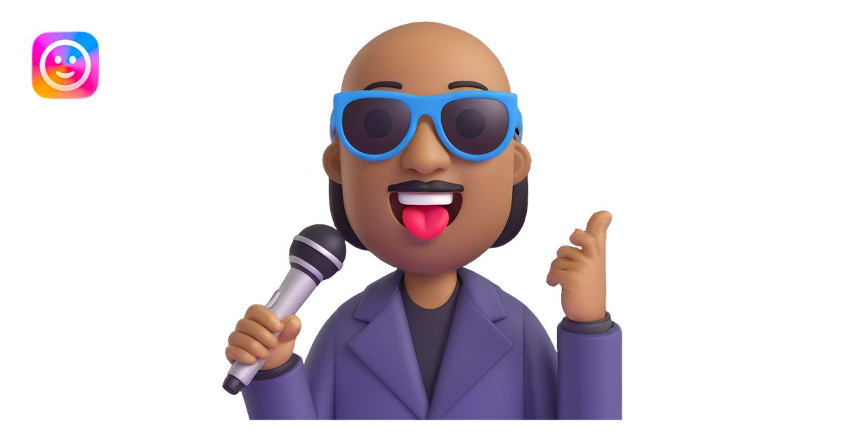 Stevie Wonder emoji, singing with a microphone, sunglasses, joyful ...
