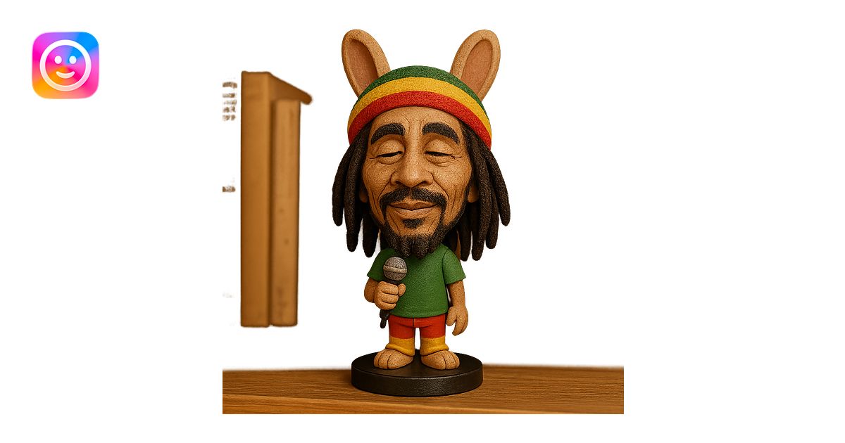 a bunny with Bob Marley's facial features, reggae colors, and a ...