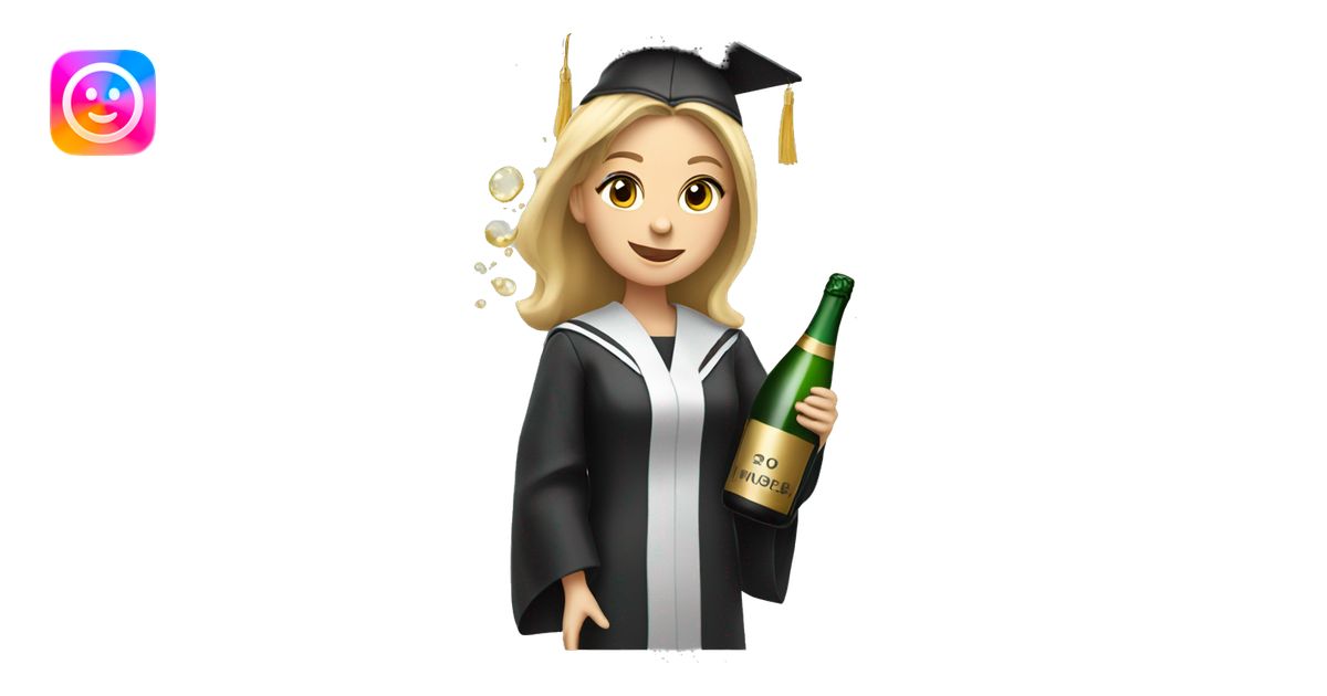 White Female graduate popping champagne bottle emoji | AI Emoji Generator