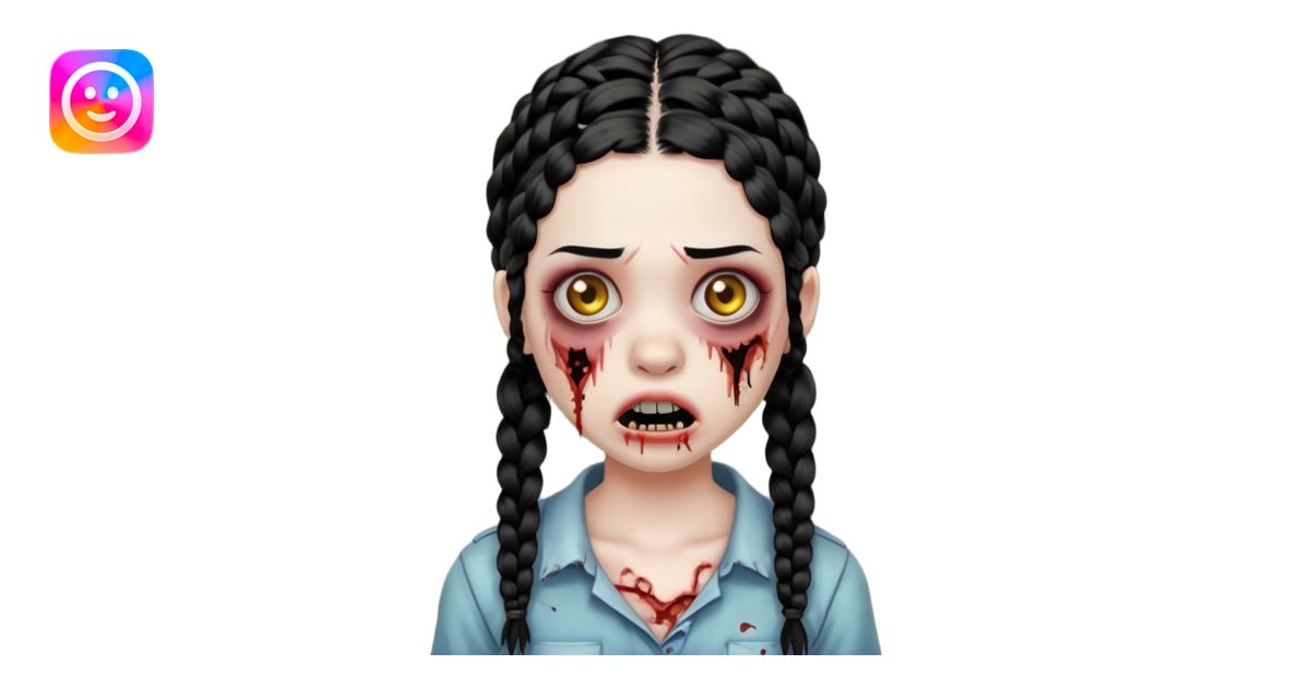 make a zombie with a ruined mouth girl with black braids emoji | AI ...