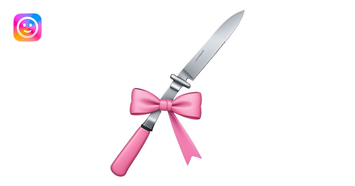 Only one object: a kitchen knife. A pink ribbon bow is tied directly on ...