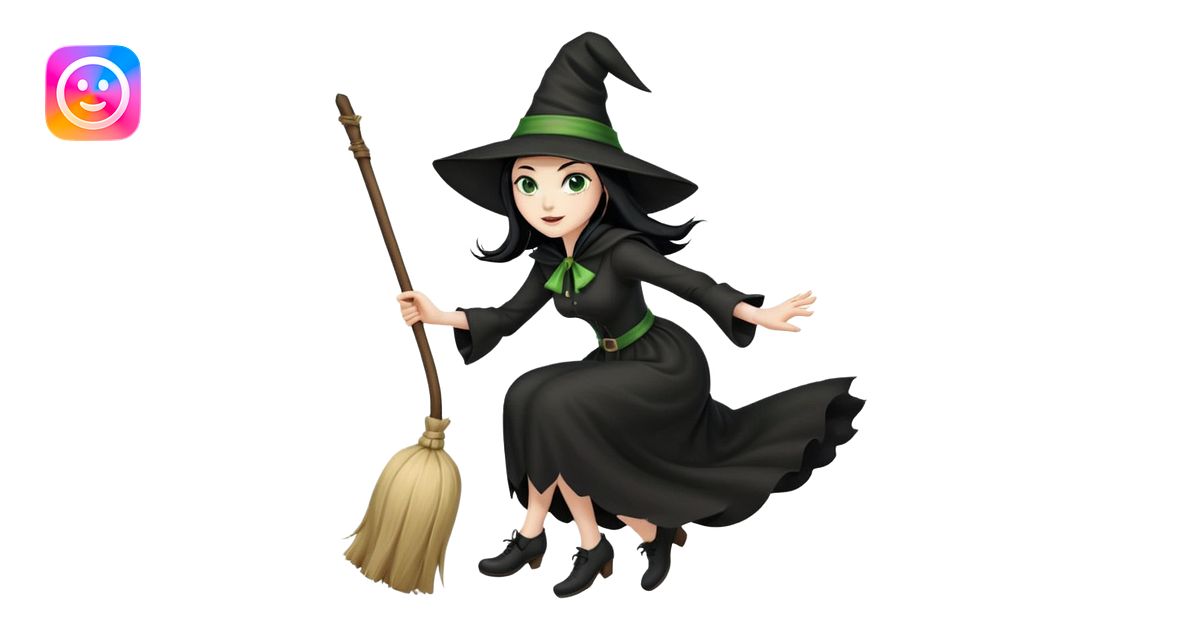 wicked looking witch flying high in the air on a broom emoji | AI Emoji ...