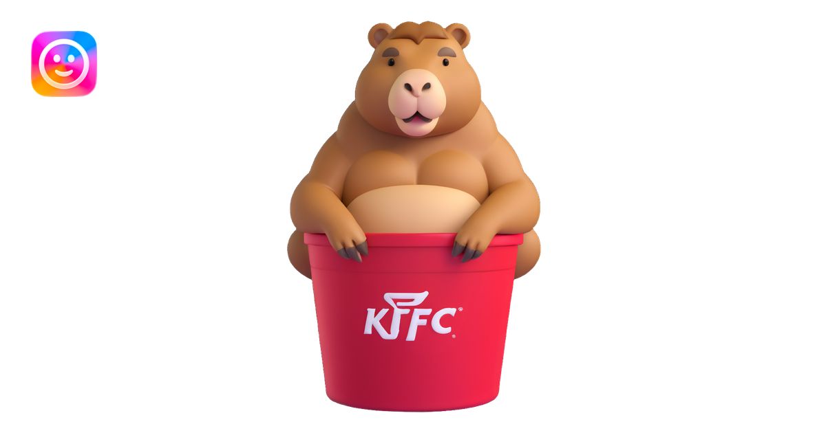 Muscular capybara with bulging muscles sitting in a KFC bucket emoji ...