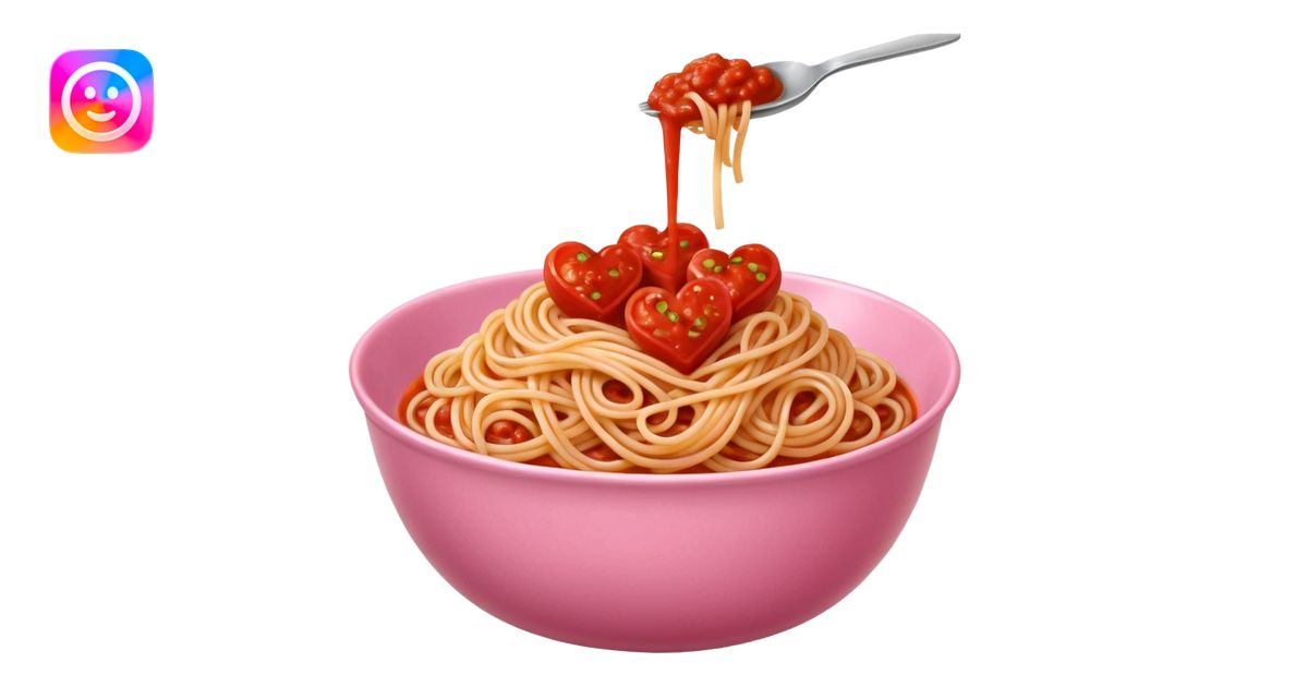Spaghetti in heartshaped pink bowl emoji | AI Emoji Generator