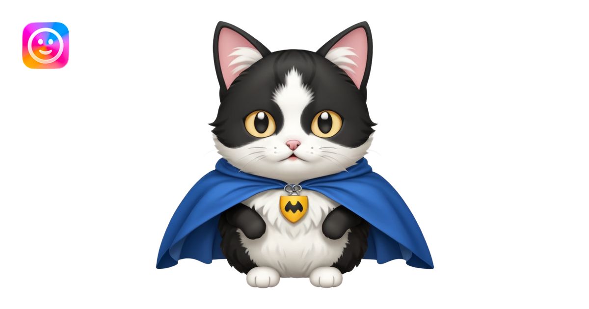 A black and white cat wearing a cape saying weeee emoji | AI Emoji ...