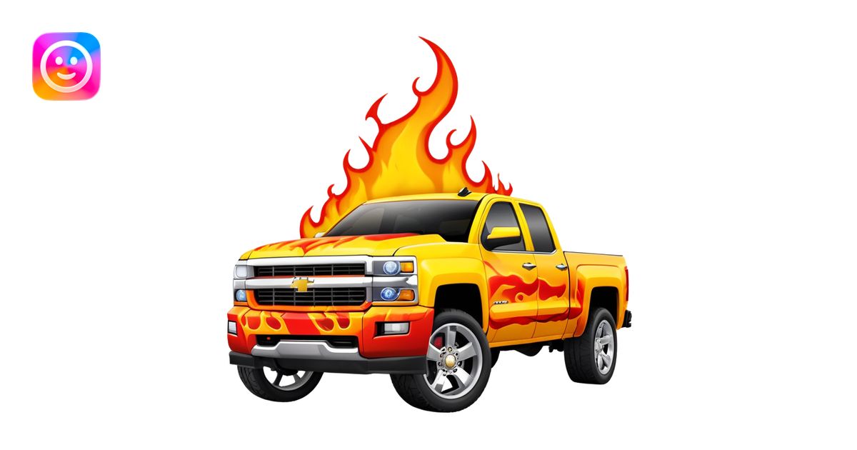 Bright yellow Chevrolet Silverado with professionally airbrushed red ...