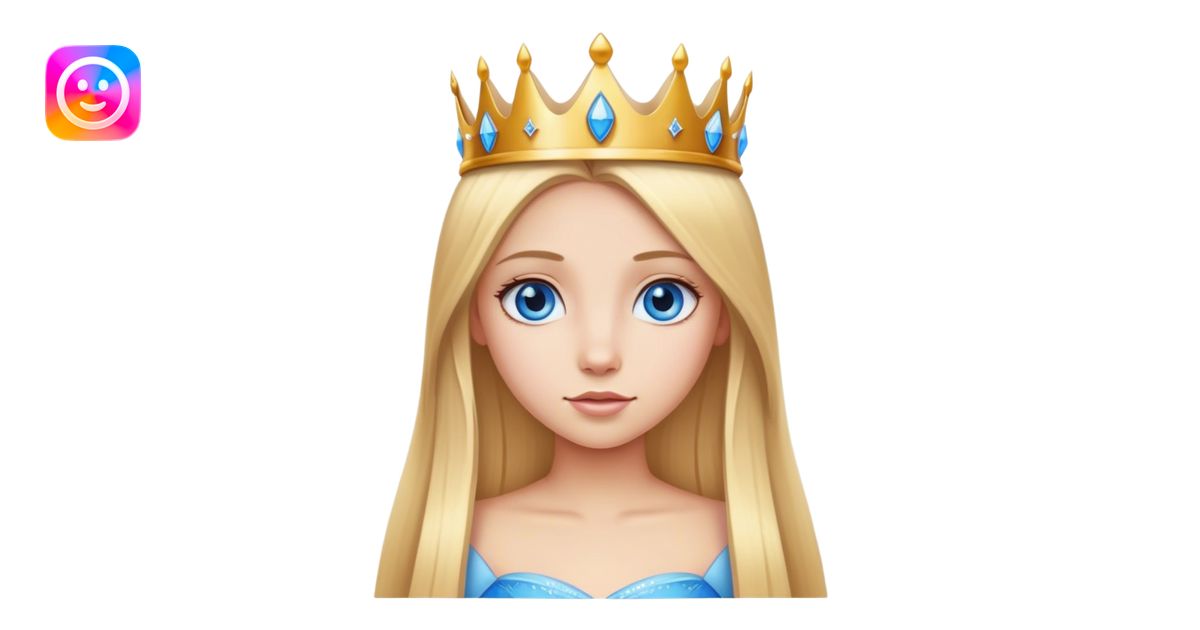Straight long blonde hair and blue eyes girl and princess crown emoji ...