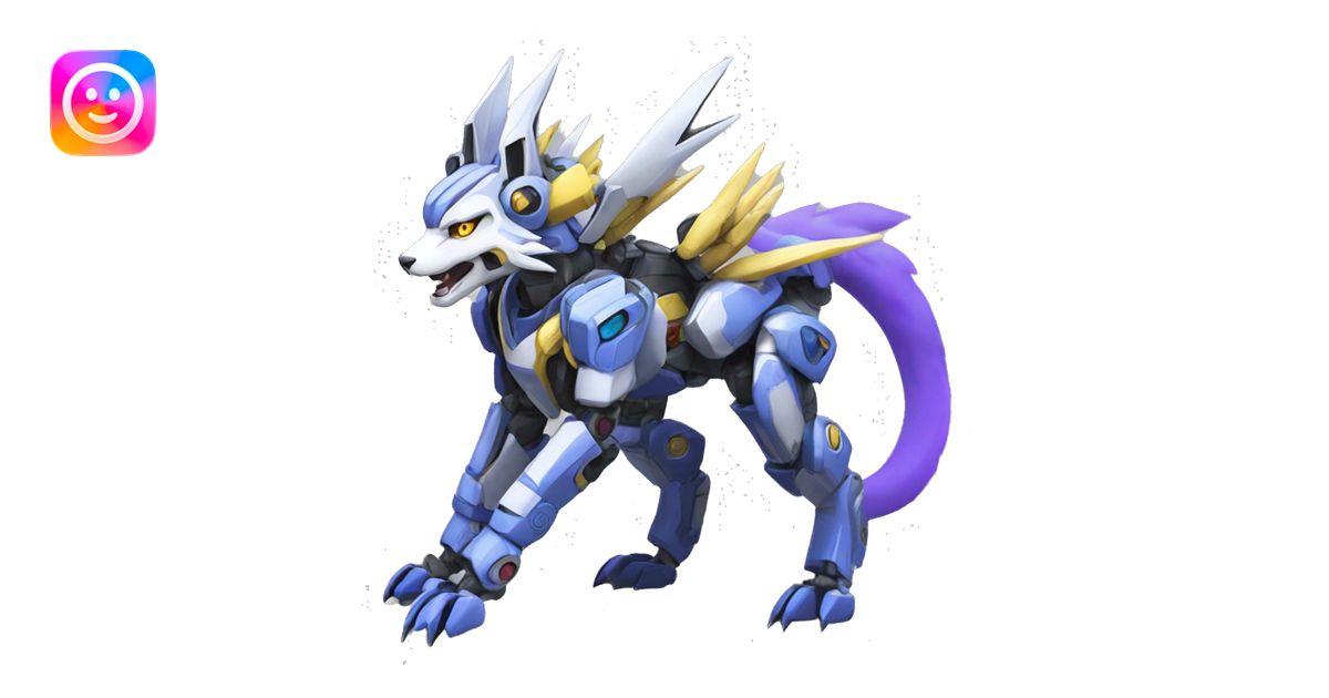 WereGarurumon-Renamon-Medabot-Mecha full body emoji | AI Emoji Generator