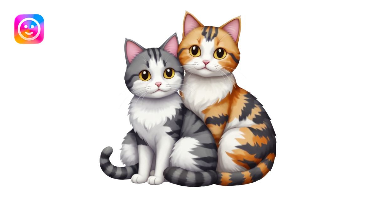 full body colourful light patched calico + white tabby cat cuddling a ...