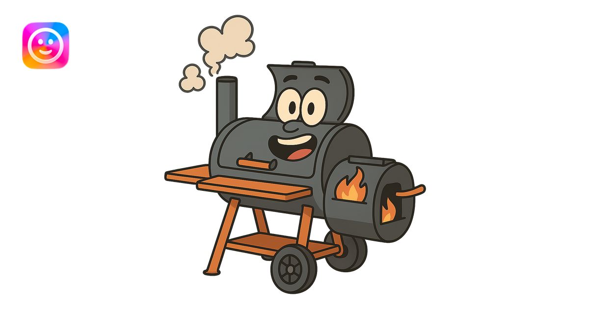 cartoon style bbq smoker with exaggerated features, smoke puffs, bright ...