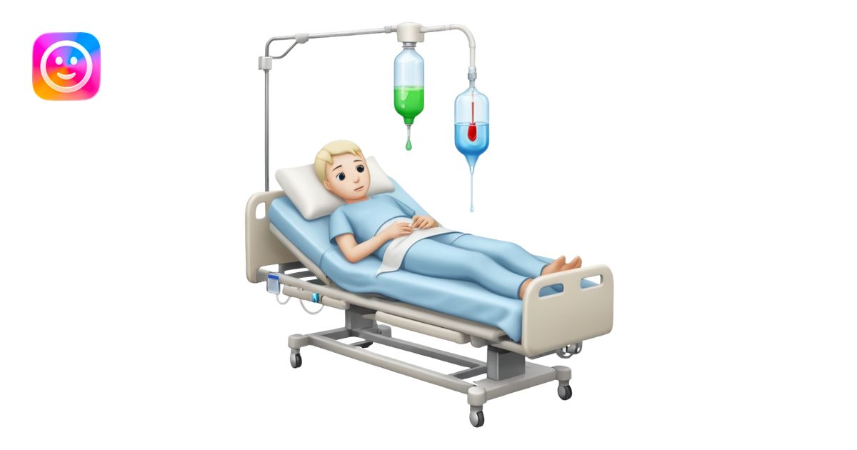 person lying in hospital bed with IV drip emoji | AI Emoji Generator