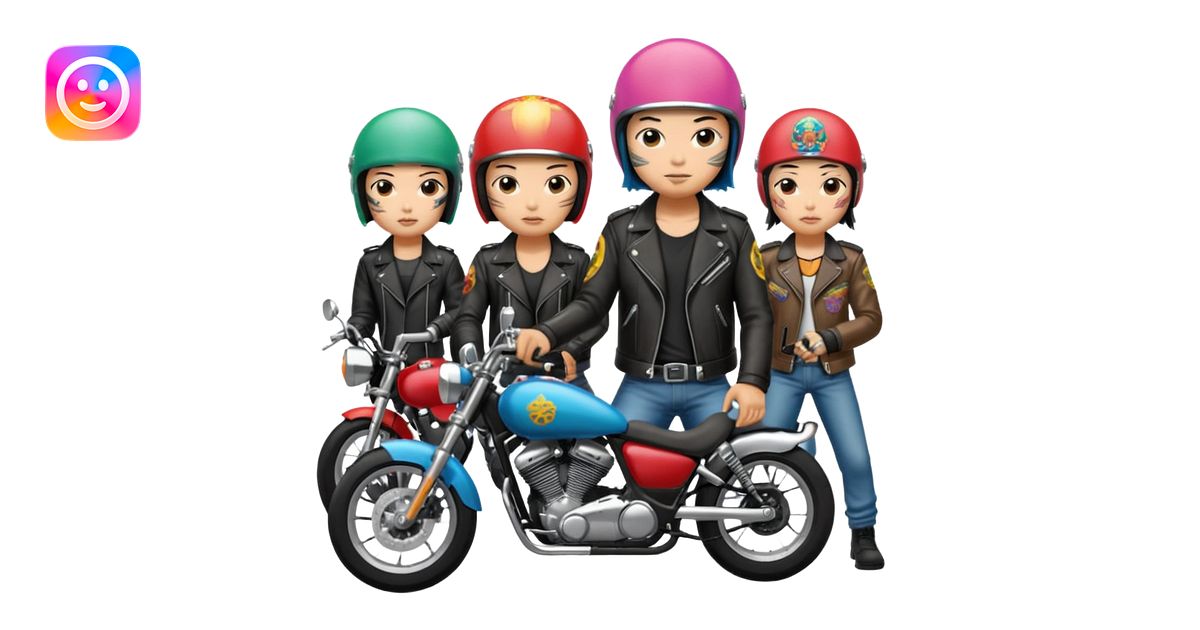 Japanese biker gang members riding motorcycles emoji | AI Emoji Generator