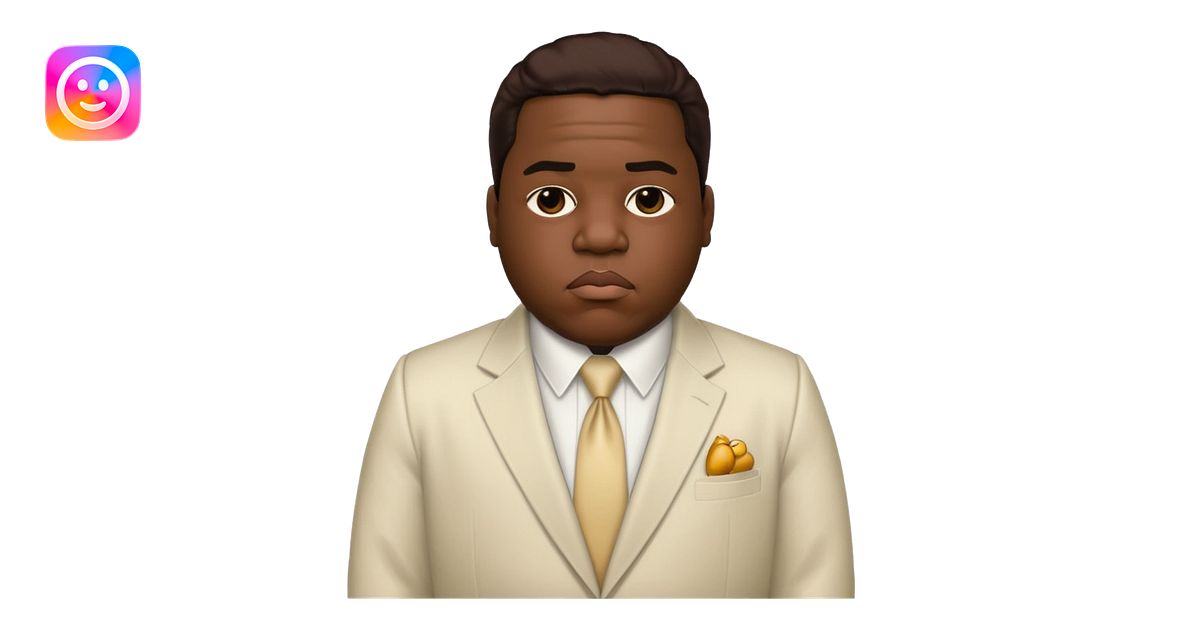 Biggie Smalls with dark brown hair, ivory outfit emoji | AI Emoji Generator