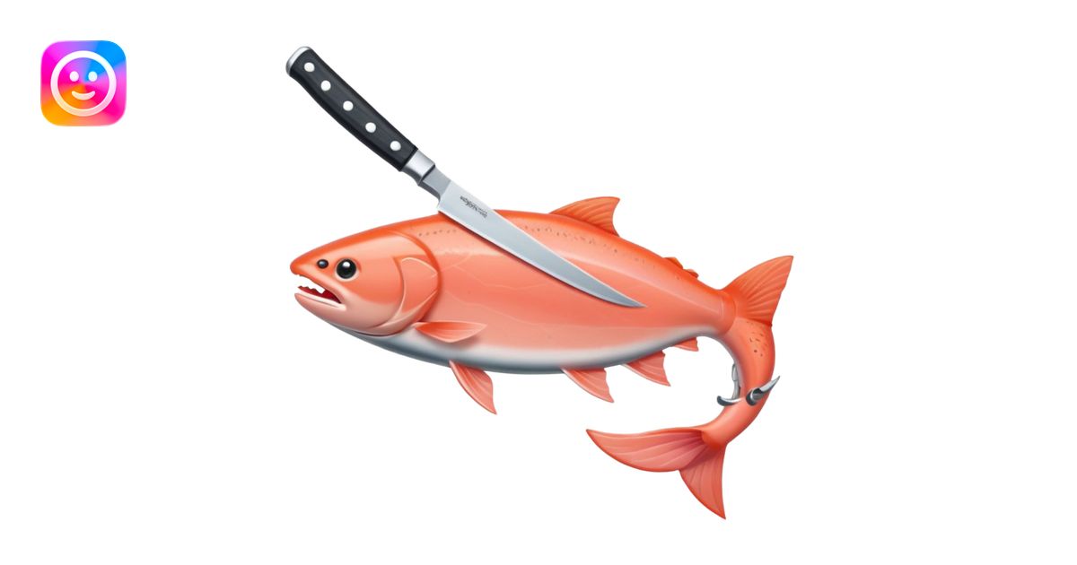 Salmon holding a knife emoji | AI Emoji Generator