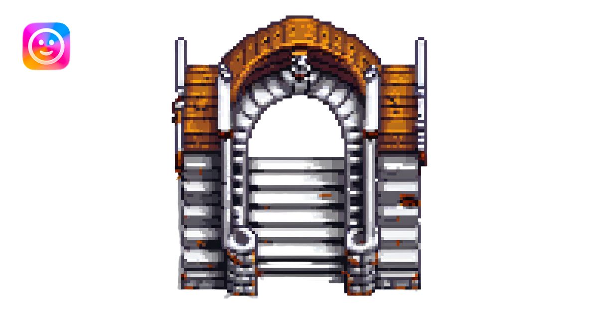 Pixel art fantasy gate with Escher-like interlocking stairs and arches ...