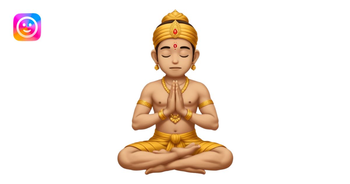 Hanuman ji seated and praying with close eyes with golden mukut and ...