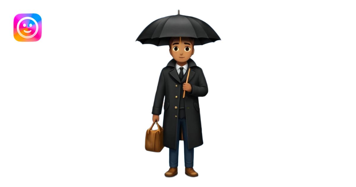 Man with umbrella , streetlight reflection, Midnight Wander. emoji | AI ...