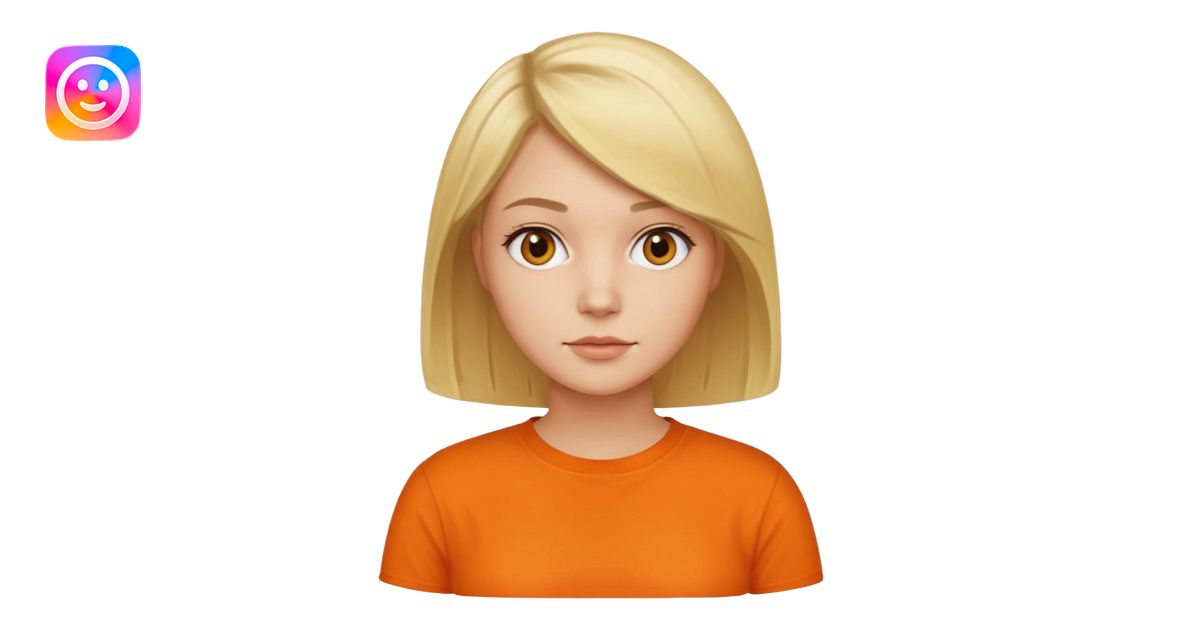 Women with blond hair bob and orange shirt emoji | AI Emoji Generator