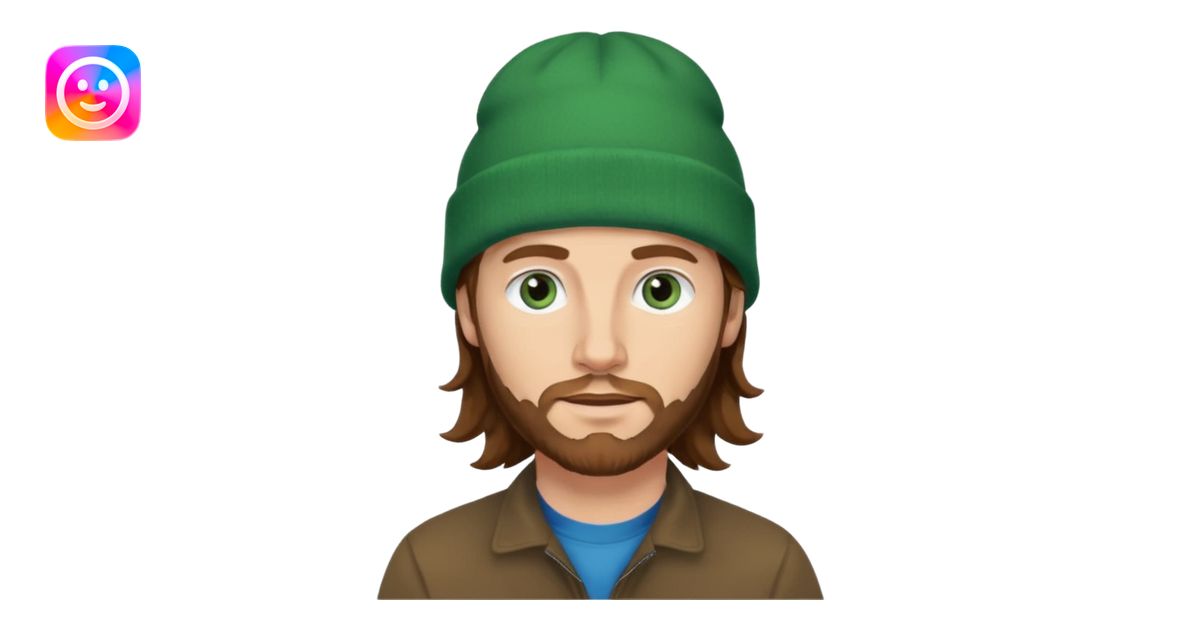 white man aged 40 Blue eyes, mid length brown wavy hair Green beanie ...