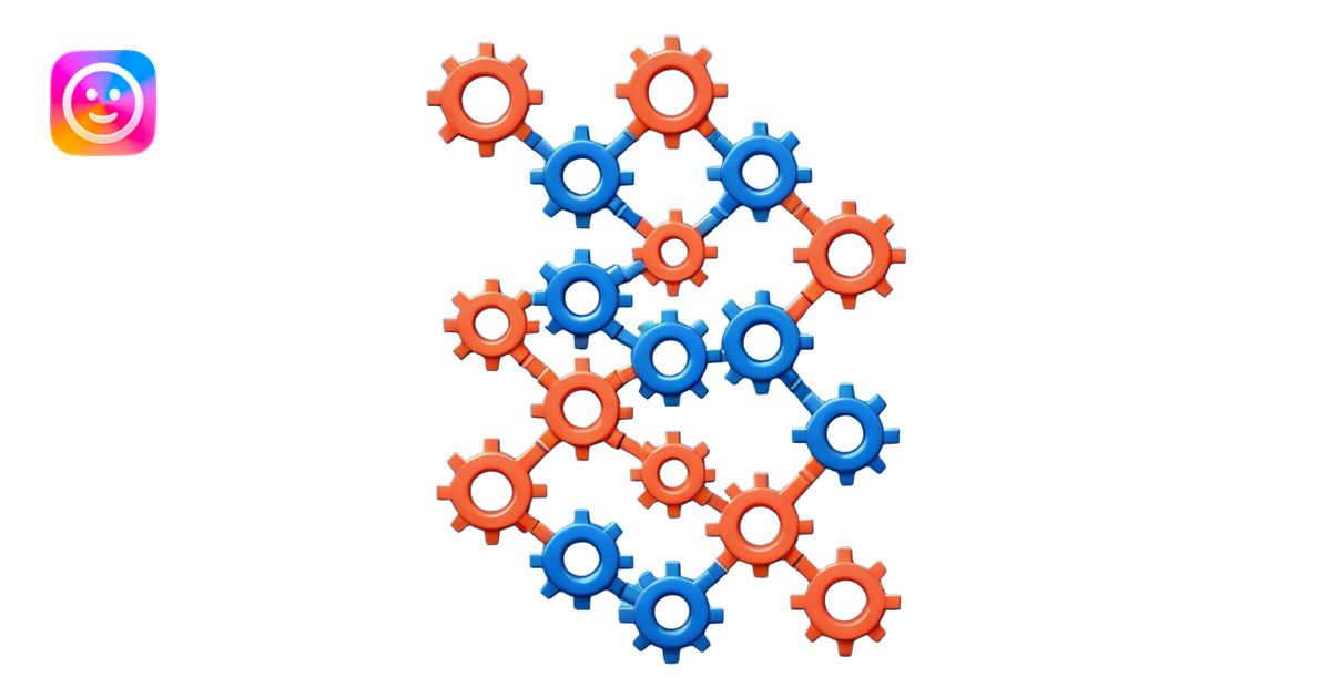 Modern minimal emoji: building blocks + connection flows + gear. Deep ...