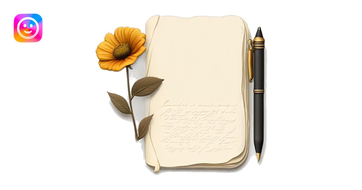poet's diary with a pen and an old flower emoji | AI Emoji Generator