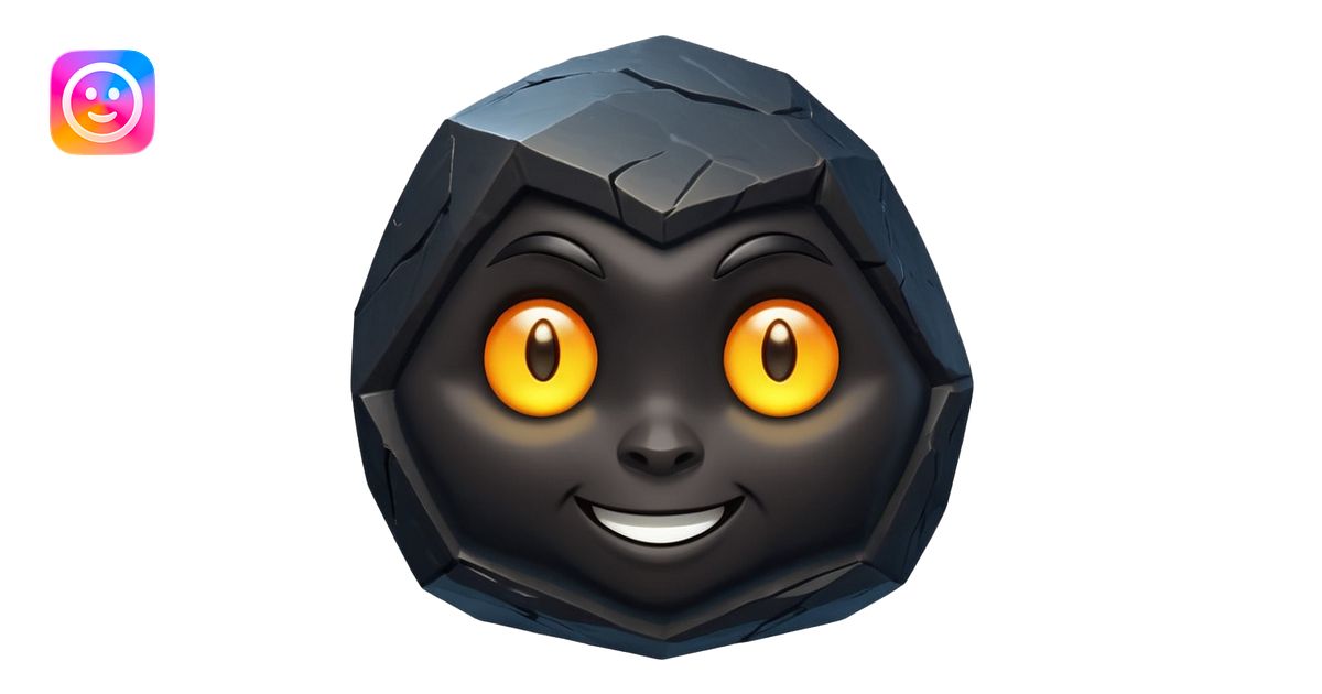 Single black obsidian rock character, thick and heavy with sharp facets ...