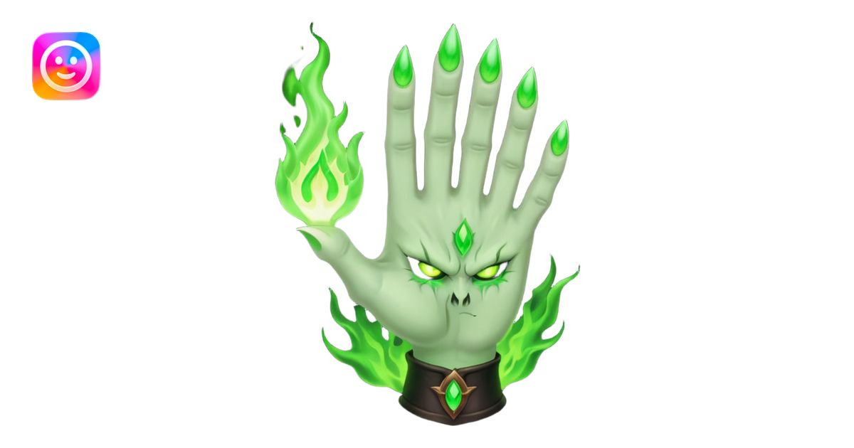 world of warcraft warlock hand with green fire emoji | AI Emoji Generator
