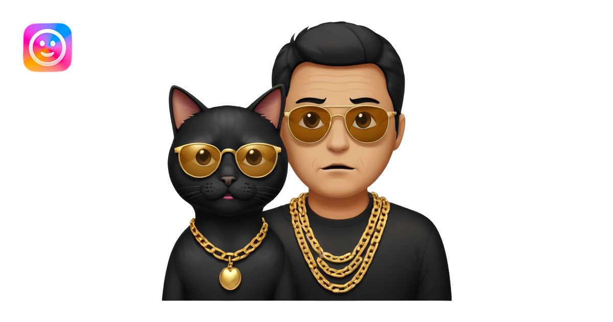 Freaky Larry is a cat with a gold chain and sunglasses standing behind ...